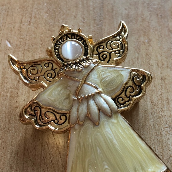 Jewelry | Vintage Gold Tone Enamel Angel Brooch | Poshmark